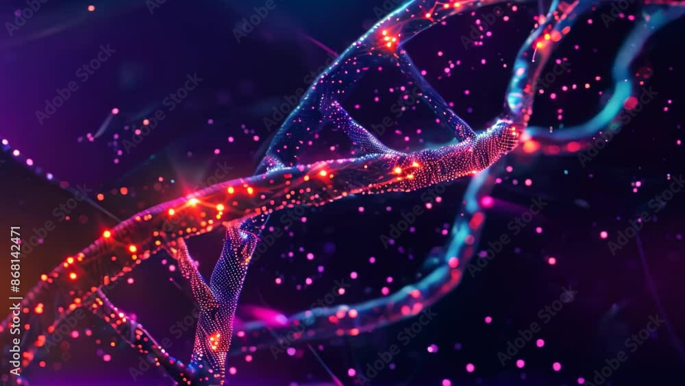 Detailed view of a DNA strand, showing the double helix structure up ...