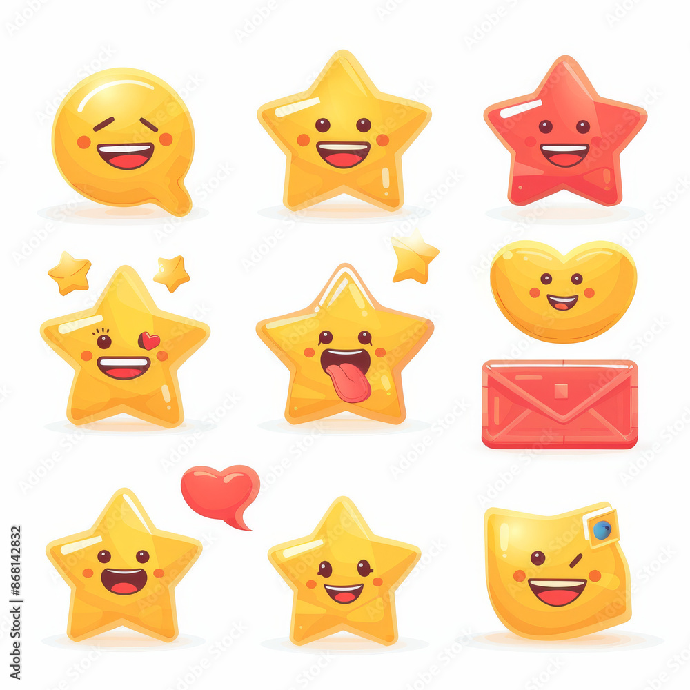 Set of 5-star positive review icons, representing feedback and high ...