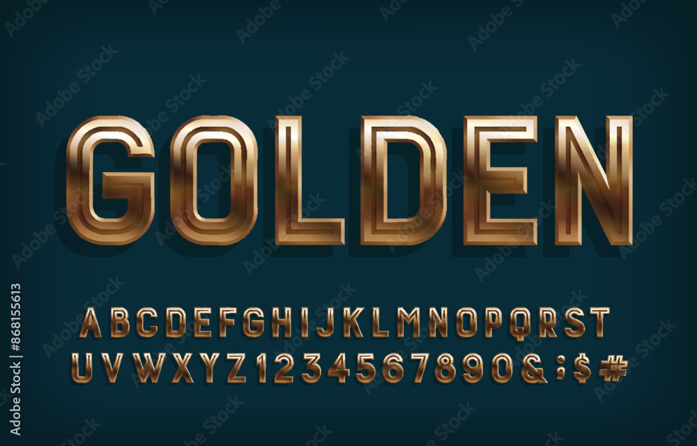 Golden alphabet font. 3d beveled letters and numbers. Stock vector ...