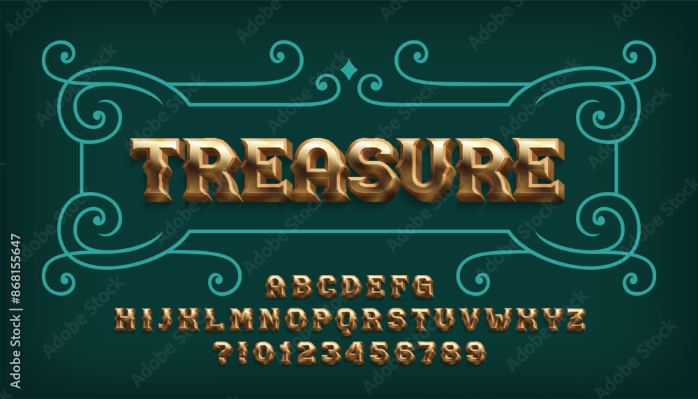 Treasure alphabet font. 3d golden letters and numbers. Stock vector ...
