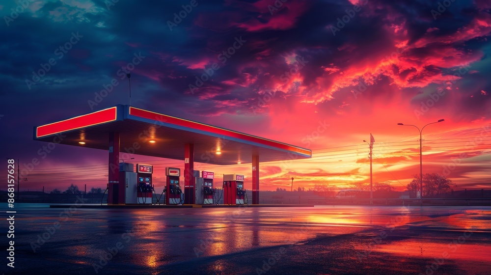 Background illustrations of gas stations, with their iconic green and ...