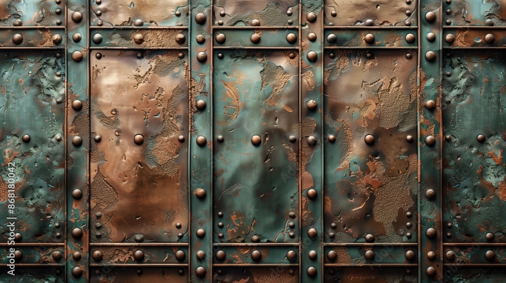 Rusty Riveted Metal Background. Detailed close-up of a riveted metal ...