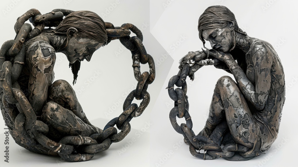 ภาพประกอบสต็อก Two sculptures of chained figures, representing ...