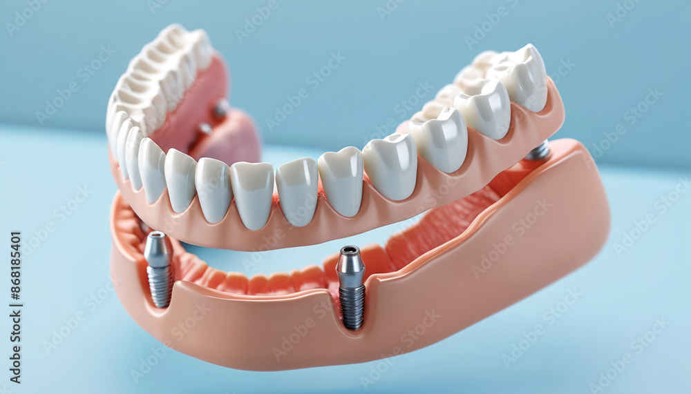 White dental implant. Dental implant. Implants can support a permanent ...