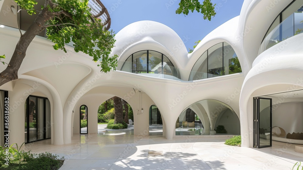 Modern White Architecture with Arched Entranceways and Curved Walls ...