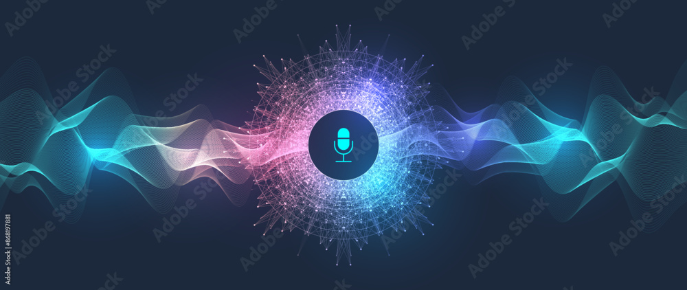 Voice assistant concept. Vector sound wave. Voice and sound recognition ...