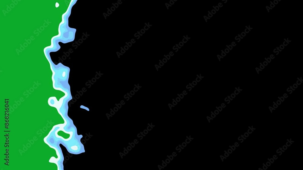 Sea water wavy transition, cartoon water wave animation on a green ...