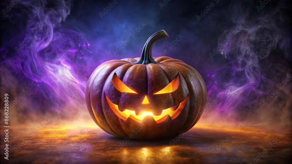 Spooky 3D stylized jack-o-lantern with gleaming eyes floats as ghostly ...