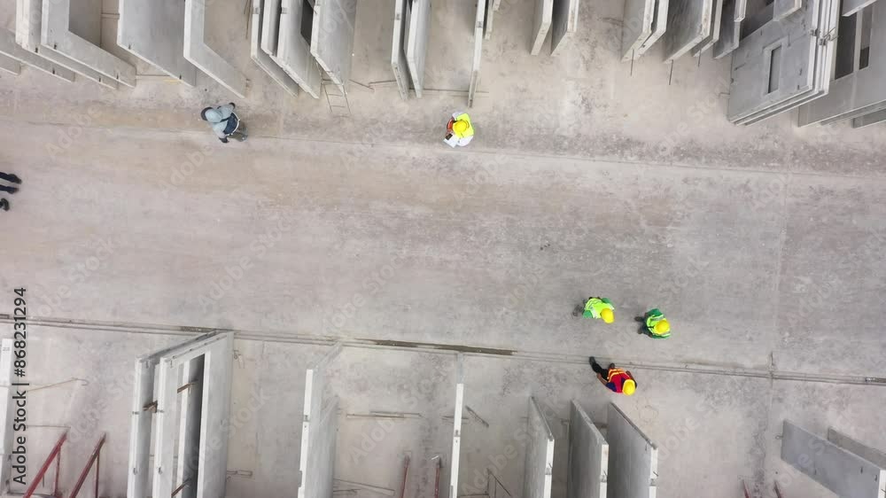 Top view of architectural engineering discussion at construction site ...