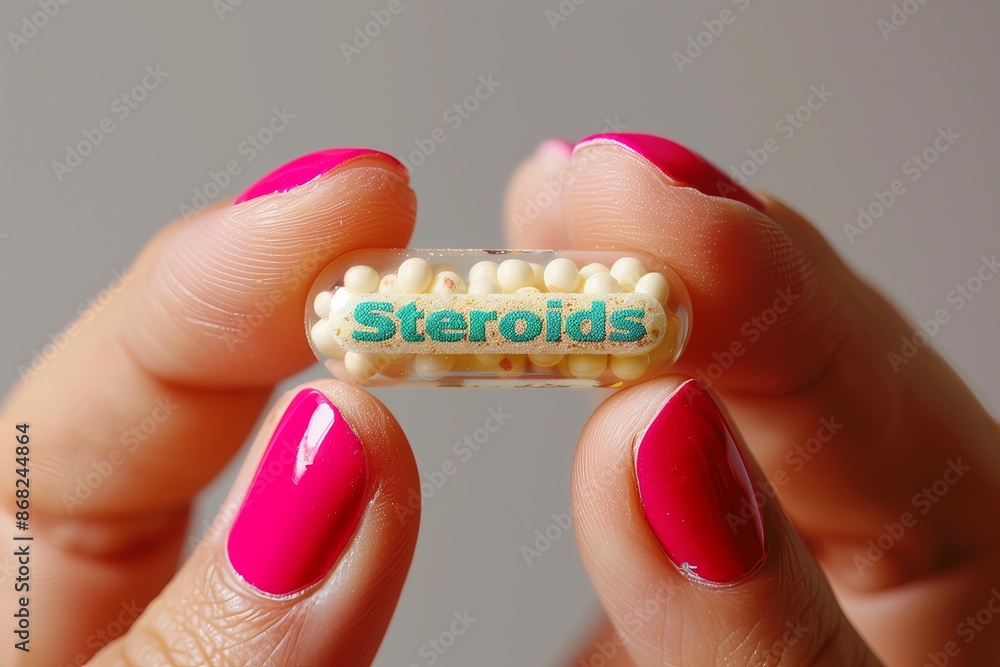 Steroid drug with clear copy space background. Steroid medication used ...