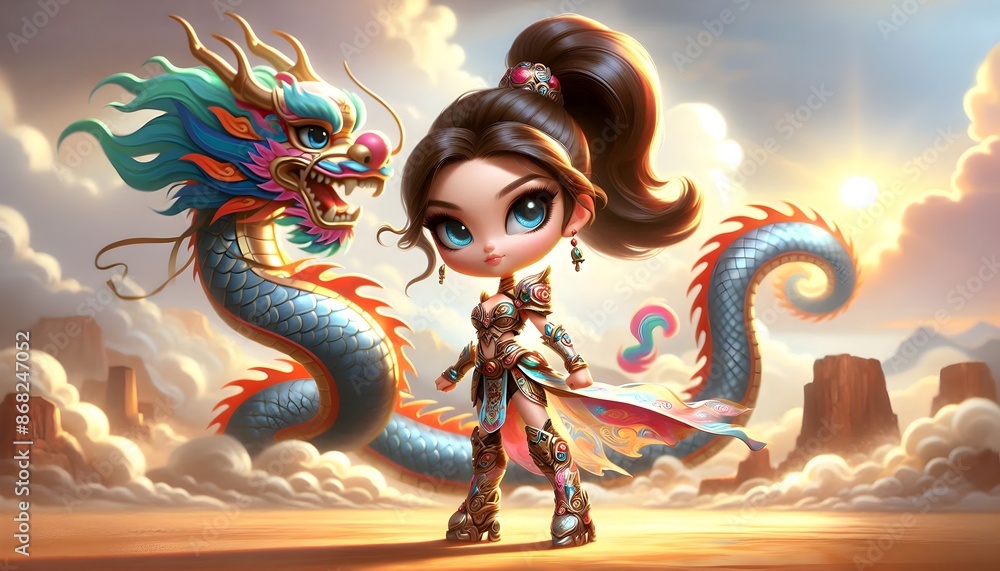 Ilustración infantil, niña, chibi, animé, kawaii, ojos expresivos ...