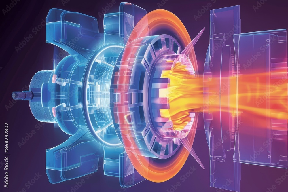 A diagrammatic representation of the inner workings of a fusion reactor ...