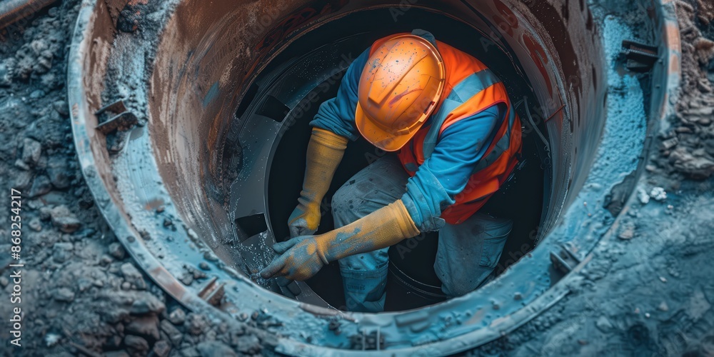 Engineer Conducting Inspection of Underground Drainage System at ...