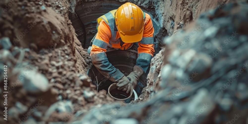 Engineer Conducting Inspection of Underground Drainage System at ...