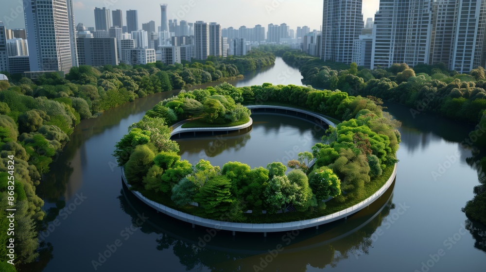 Modern smart city with eco-friendly urban design and green spaces ...
