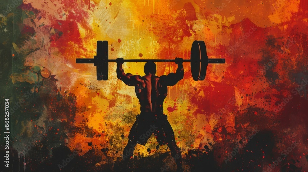 Silhouetted Weightlifter Achieving Victory Amid Powerful Abstract Crowd ...