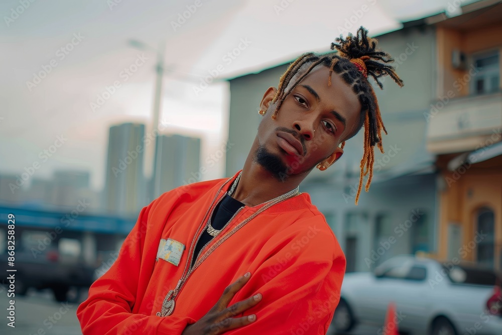 Portrait of young gangsta rapper outdoors in the city One African ...