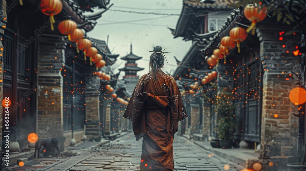 Detailed Representation of a Samurai with Acupuncture Points in a ...