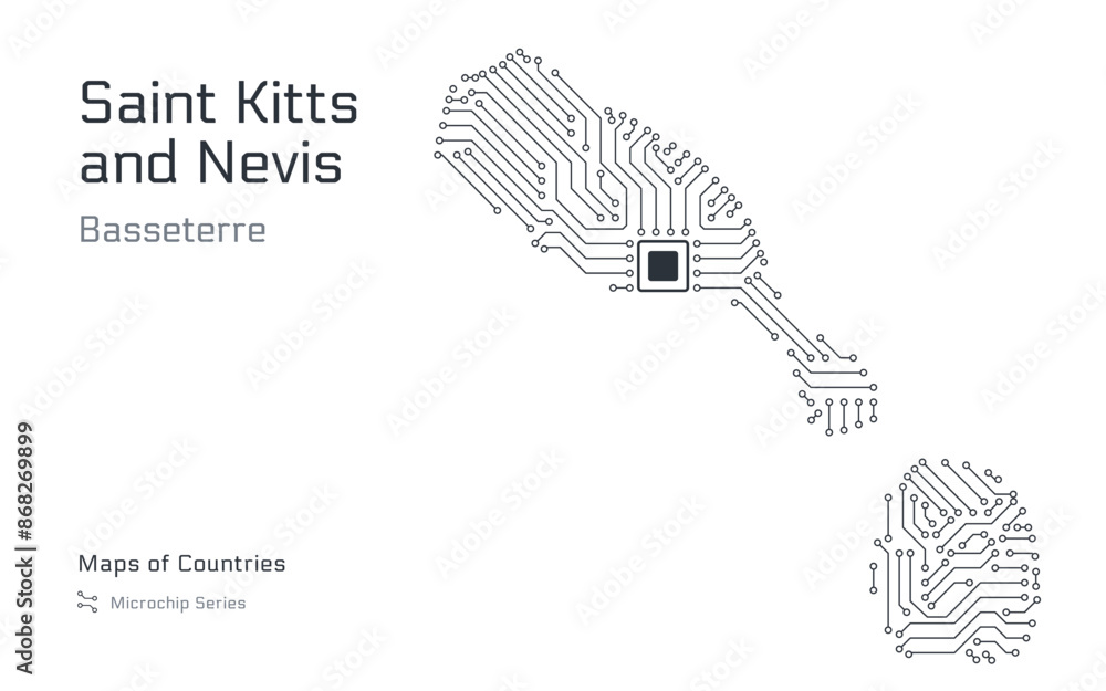 Saint Kitts and Nevis Map with a capital of basseterre Shown in a ...