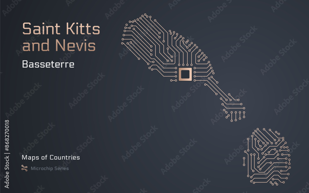 Saint Kitts and Nevis Map with a capital of basseterre Shown in a ...