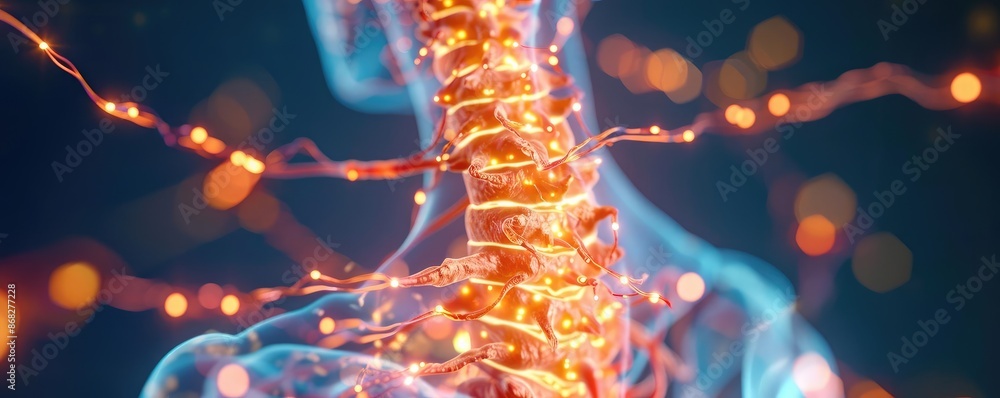 Visual representation of spinal cord transmitting nerve impulses ...