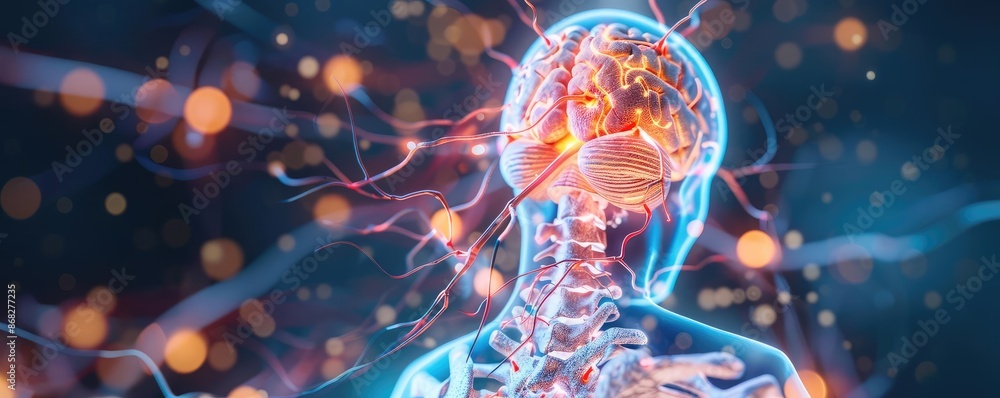 Visual representation of spinal cord transmitting nerve impulses ...