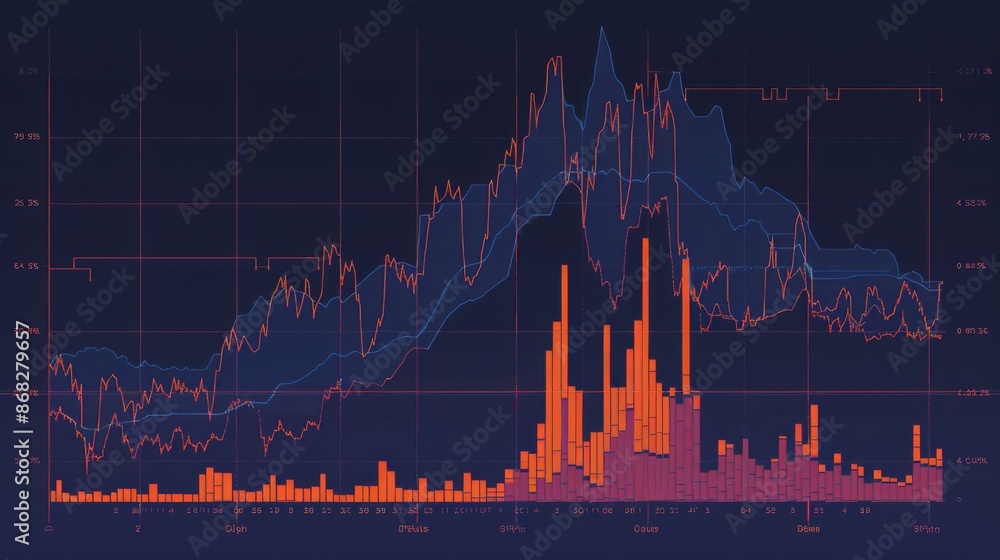 A graph showing the historical performance of a stock, with annotations ...