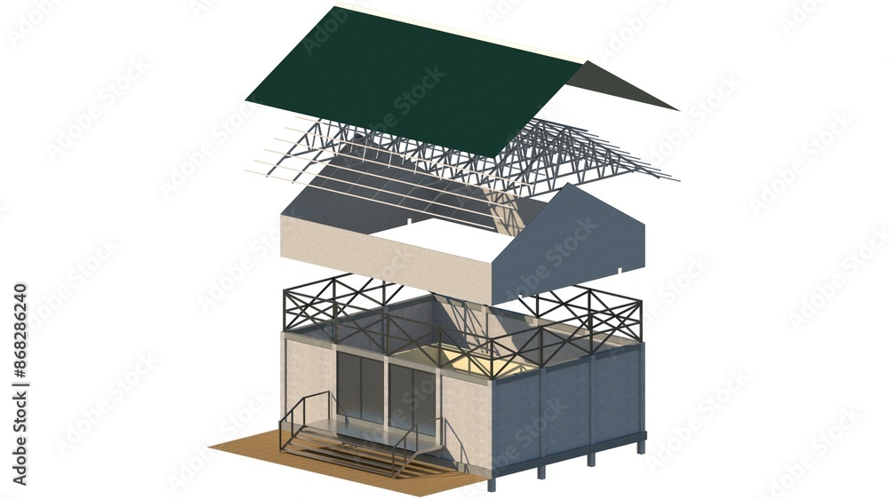 3D Axonometric of Detailed Materials in Concrete Slab Walls and ...