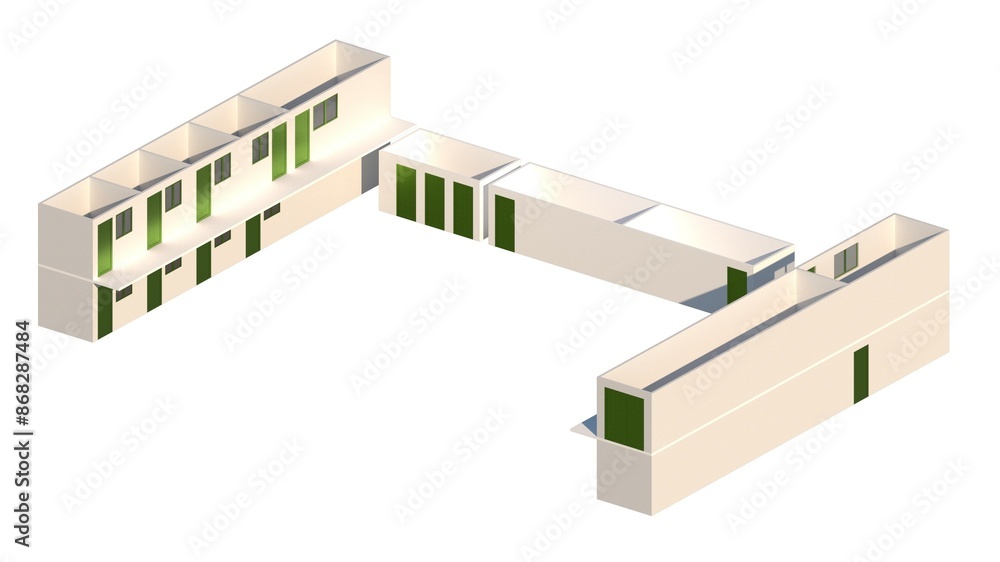 Axonometric Floor Plan of Rooms in Blocks Painted White with Green ...