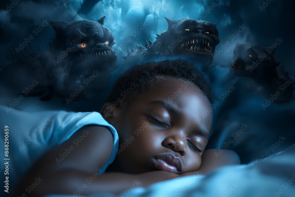 Foto de Fictional dark creatures of nightmare haunt this child sleep ...