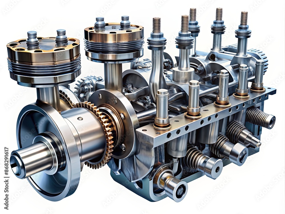 Detailed illustration of internal combustion engine mechanism ...