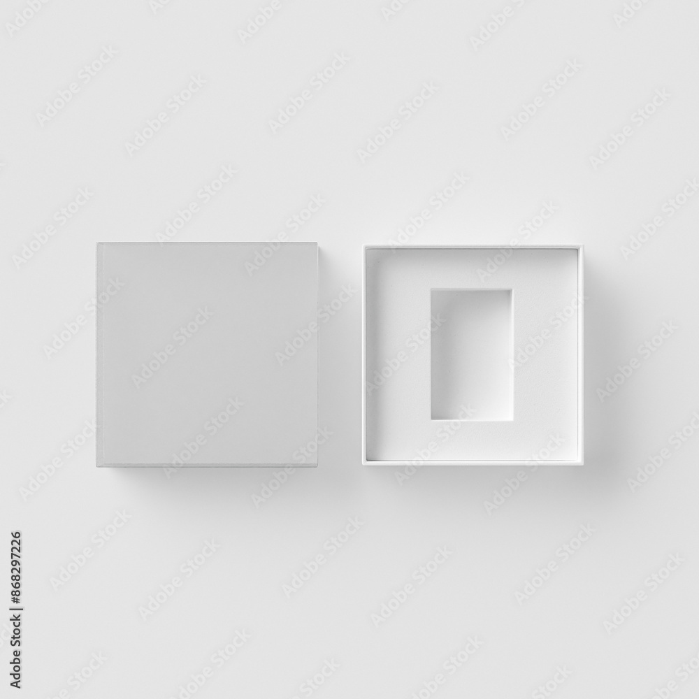 Open square flat box mockup, Empty square rigid box with transparent ...