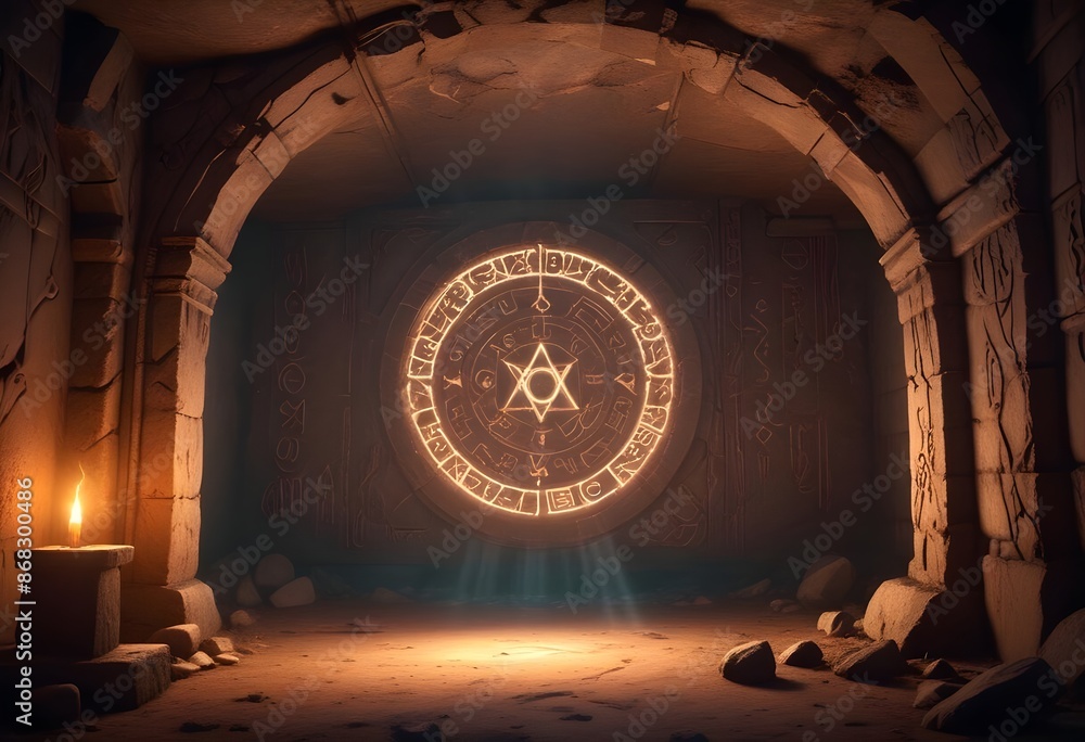 Ancient Underground Chamber with Glowing Runes and Mystical Portal ...