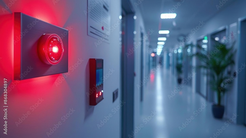 Emergency scene with alarm systems in a commercial office building ...