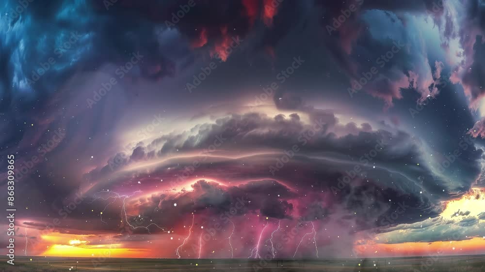 lightning bolts strike form a sunset storm extreme weather seamless ...