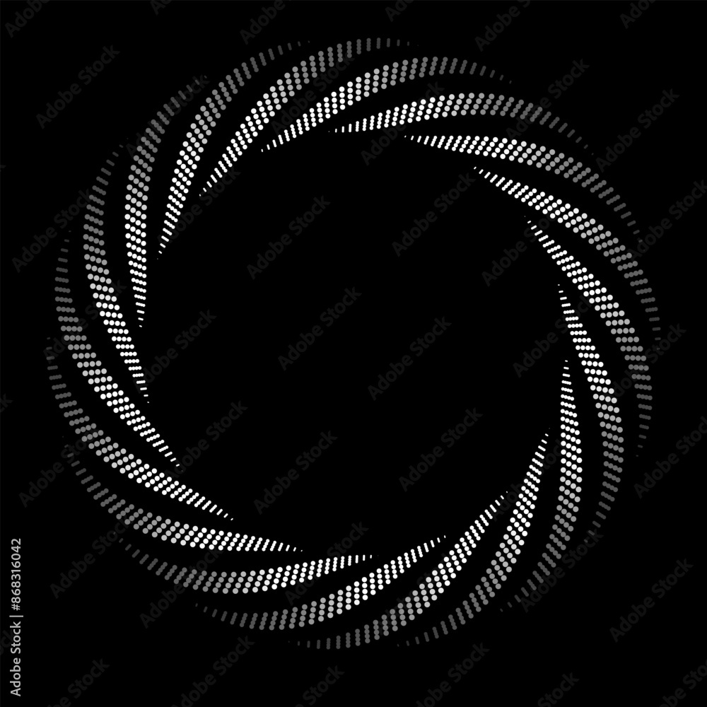 Abstract illustration of a 3D torus twisted into a spiral of dots ...