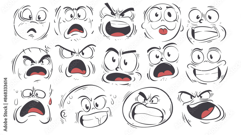 Manga comic expression. Doodle anime comic book emotions, funny doodle ...