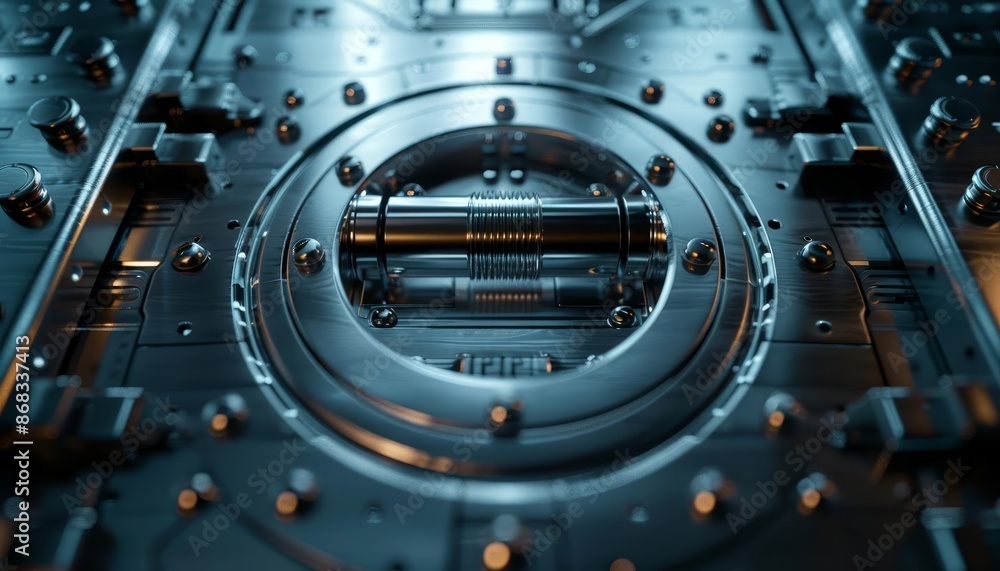 Encrypted storage vault with secure elements, metallic textures, high ...