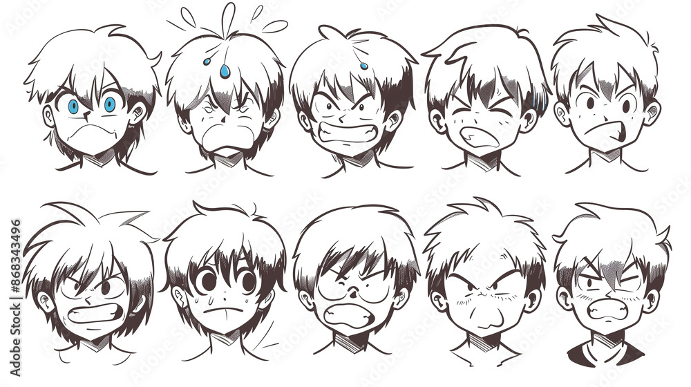 Manga comic expression. Doodle anime comic book emotions, funny doodle ...