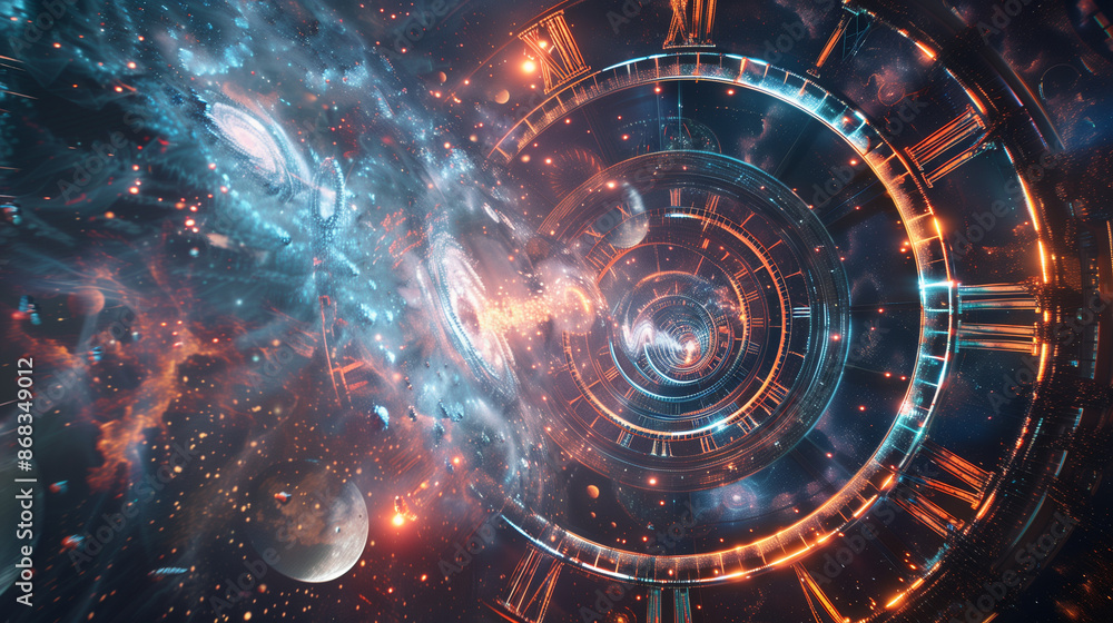 Time in Space, Futuristic 3D Rendering Illustration of Temporal ...