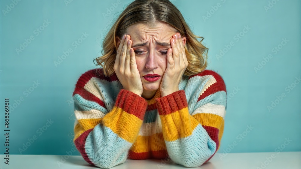 Woman Crying: A woman cries, her face buried in her hands, showing raw ...
