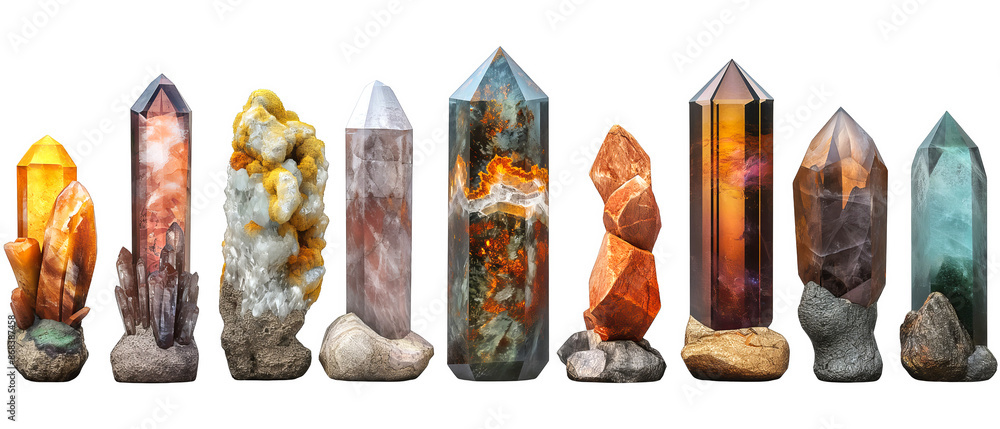 Set of Genesis Stone Crystals on a transparent background, mineral ...