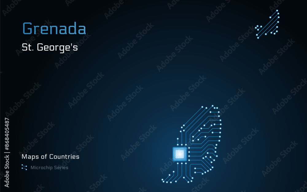 Grenada Map with a capital of St. George's Shown in a Microchip Pattern ...