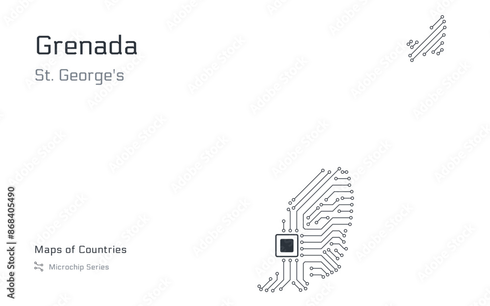 Grenada Map with a capital of St. George's Shown in a Microchip Pattern ...