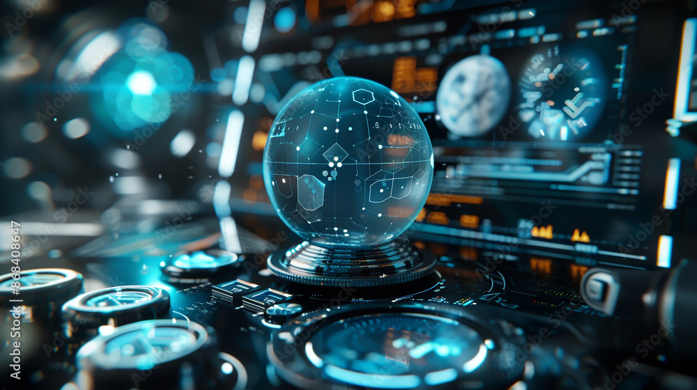 Illustrate a futuristic handheld device with a holographic display ...