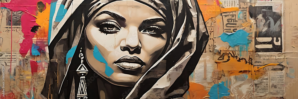 Arab woman graffiti collage newspapers Palestine Palestinian Middle ...