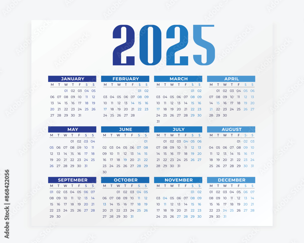 Vetor de 2025 Calendar, Calendar 2025, Calendar Design, 2025, 2026 ...