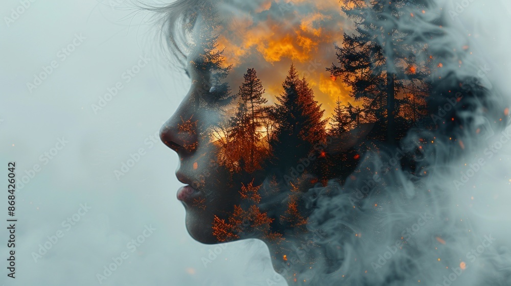 Construct a surreal, ethereal full body portrait photo with a double ...