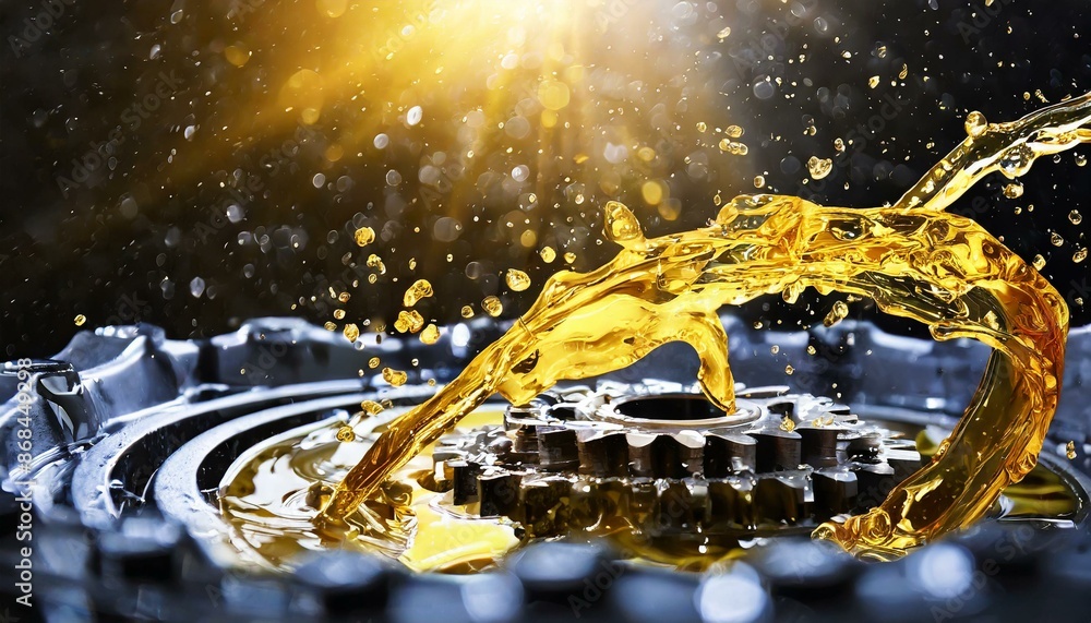 Wave of oil splashing on car engine with lubricating oil. Concept of ...