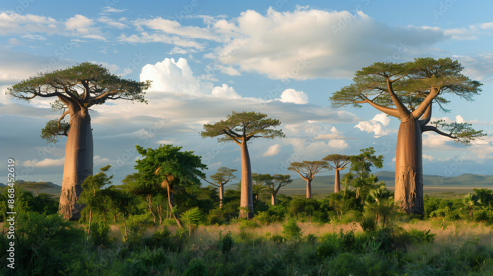 Baobab plant Adansonia grandidieri grows majestically, with writhing ...